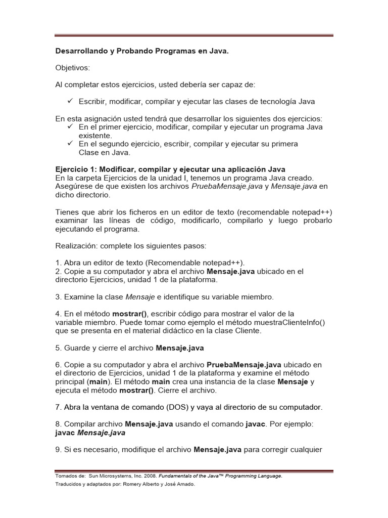 Consigna Ejercicios Unidad I INF514v | PDF | Java (lenguaje de ...