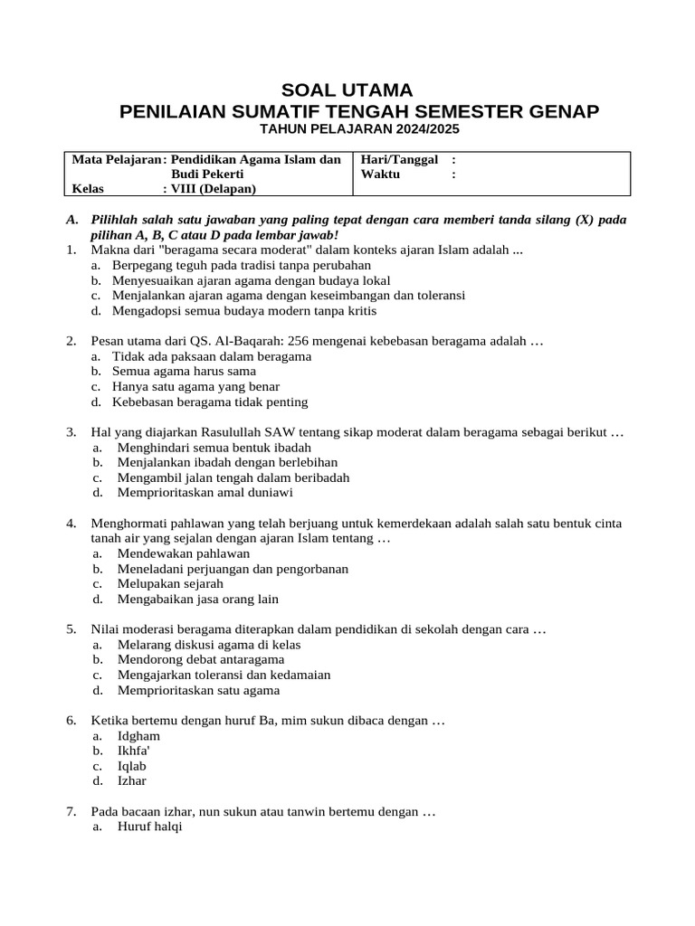 Soal Utama Psts Genap 24 25 | PDF