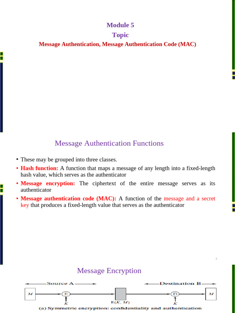33-Message Authentication Codes-04-03-2025 | PDF | Key (Cryptography) | Encryption