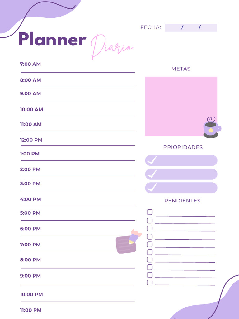 Documento A4 Planner Diario Orgánico Morado | PDF