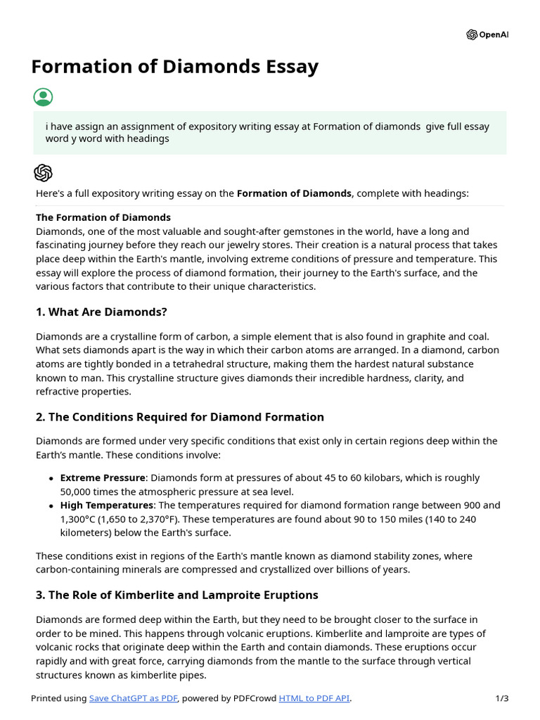 Formation of Diamonds Essay | PDF | Diamond | Carbon