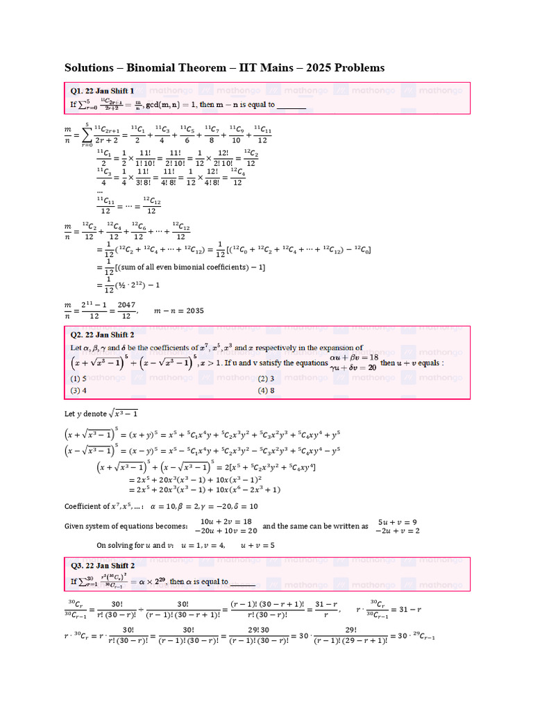 IIT 2025 Maths Binomial Theorem Solution | PDF | Mathematical Concepts | Abstract Algebra