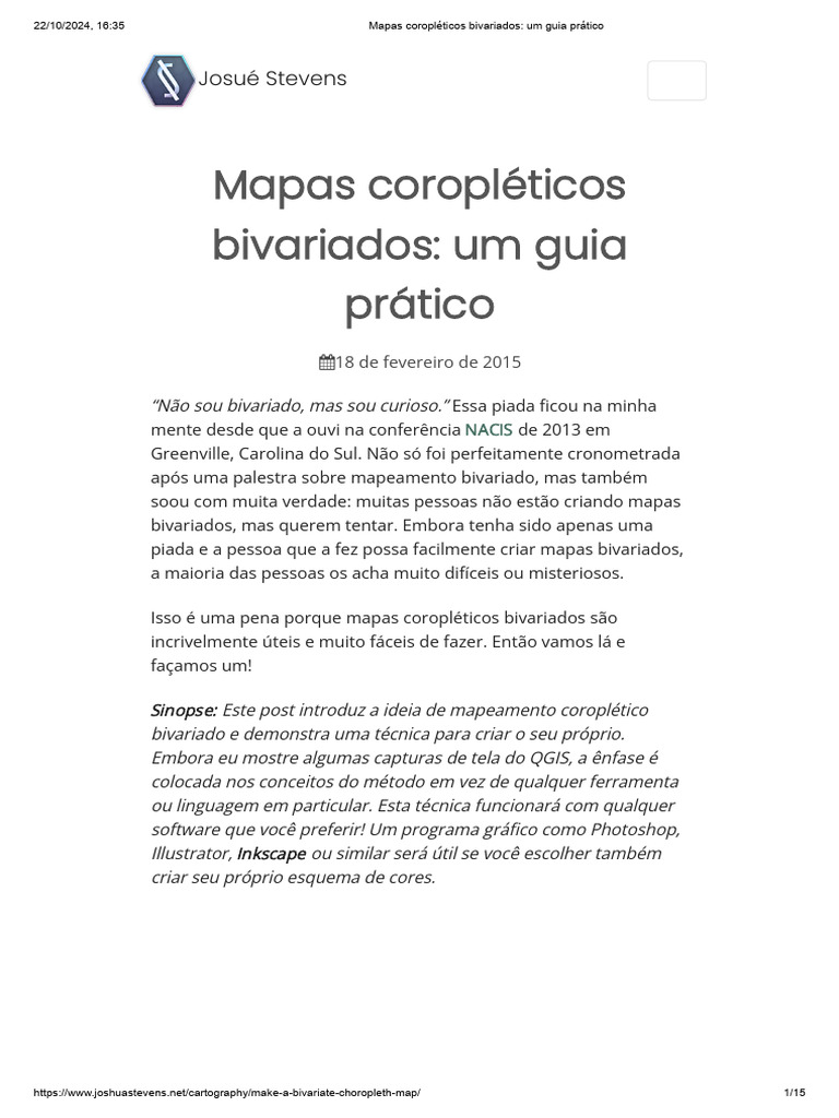 Mapas Coropléticos Bivariados - Um Guia Prático | PDF | Cor | Dados