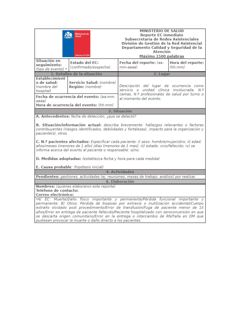 Formato - EC Reporte Inmediato | PDF | Medicina | Especialidades Medicas