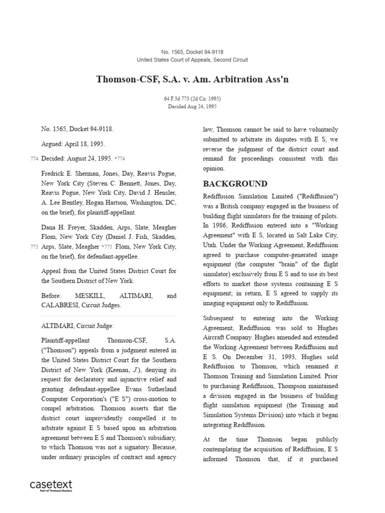 Thomson-CSF v. Am. Arbitration Ass'n Case | PDF | Estoppel | Justice