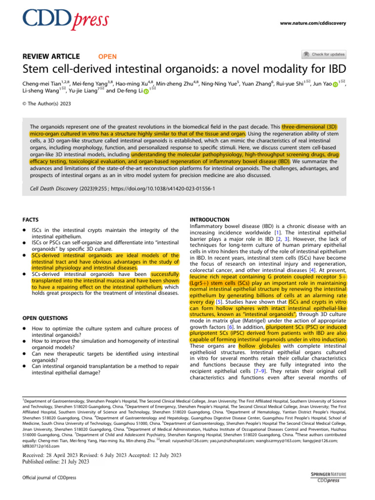 Intestinal Organoid Nature | PDF | Tissue Engineering | Inflammatory ...