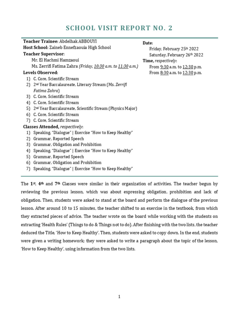 School Visit Report No. 2 | PDF