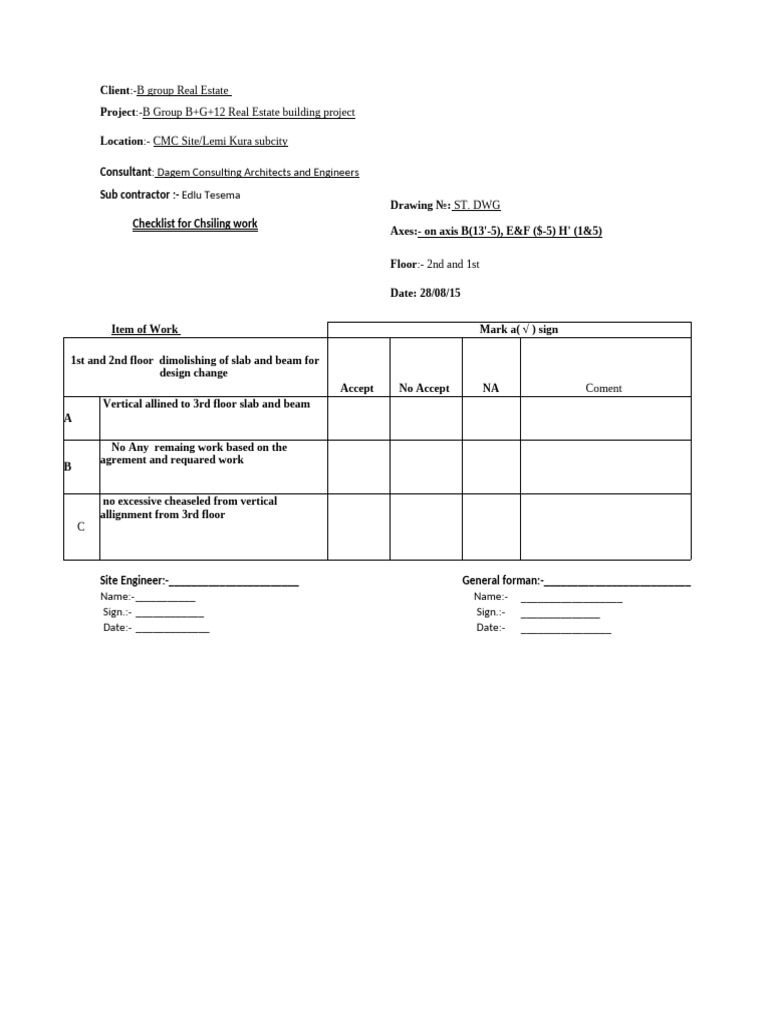 Checklist Slab and Beam | PDF