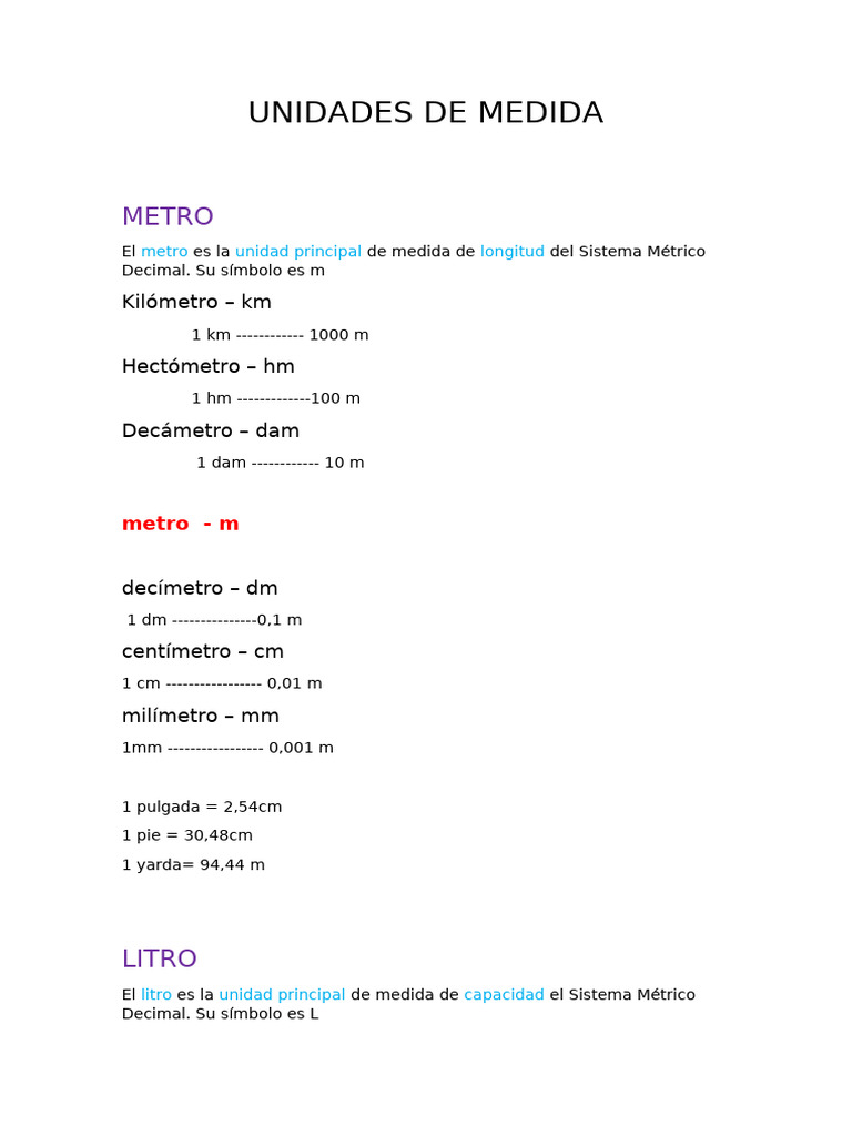 Unidades de Medida del Sistema Métrico | PDF