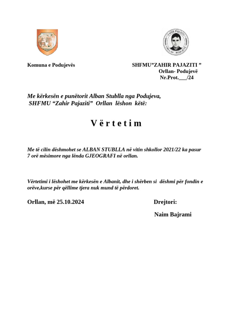 Vertetim Alban Stublla Pandemi | PDF