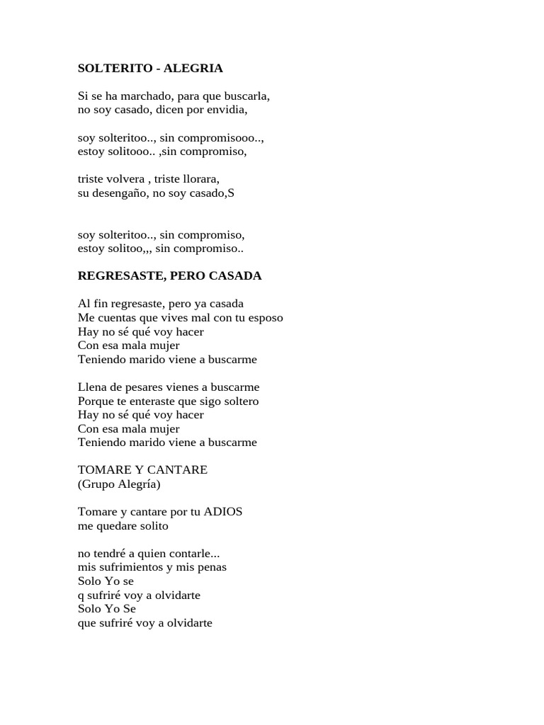 Mix Solterito Grupo Alegria | PDF