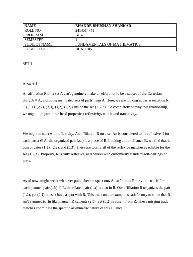 DCA 1105 Fundamentals of Mathematics RK-3-F SENT | PDF | Function ...