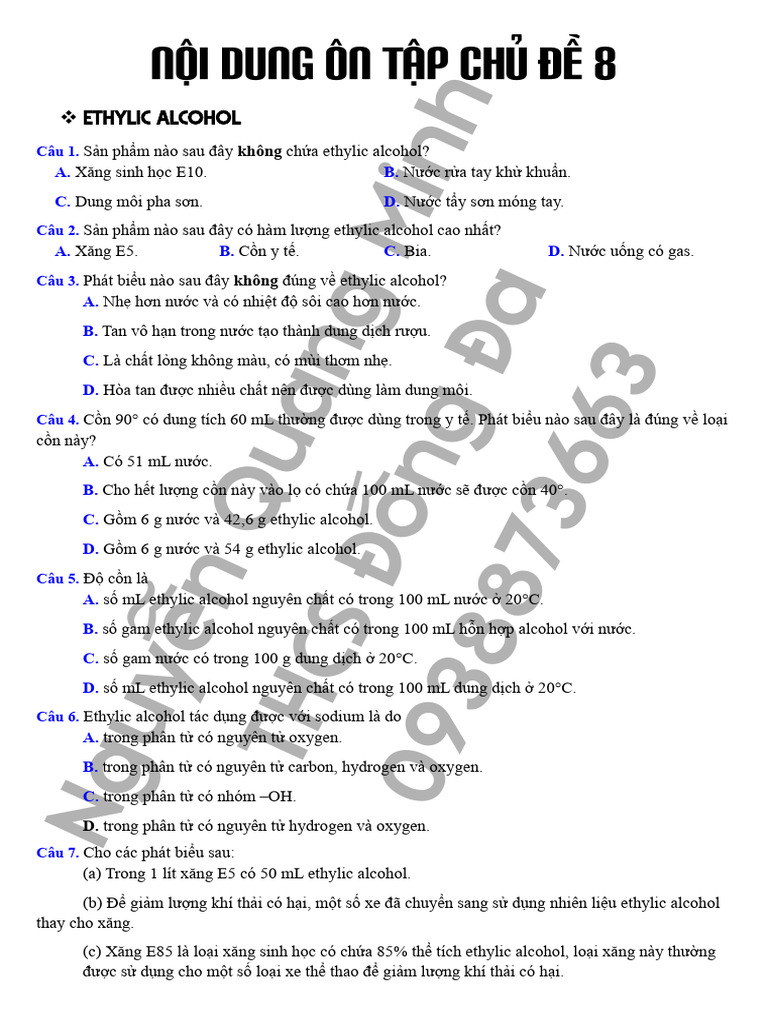KHTN 9 - Alcohol + Acid (TRUONG) | PDF