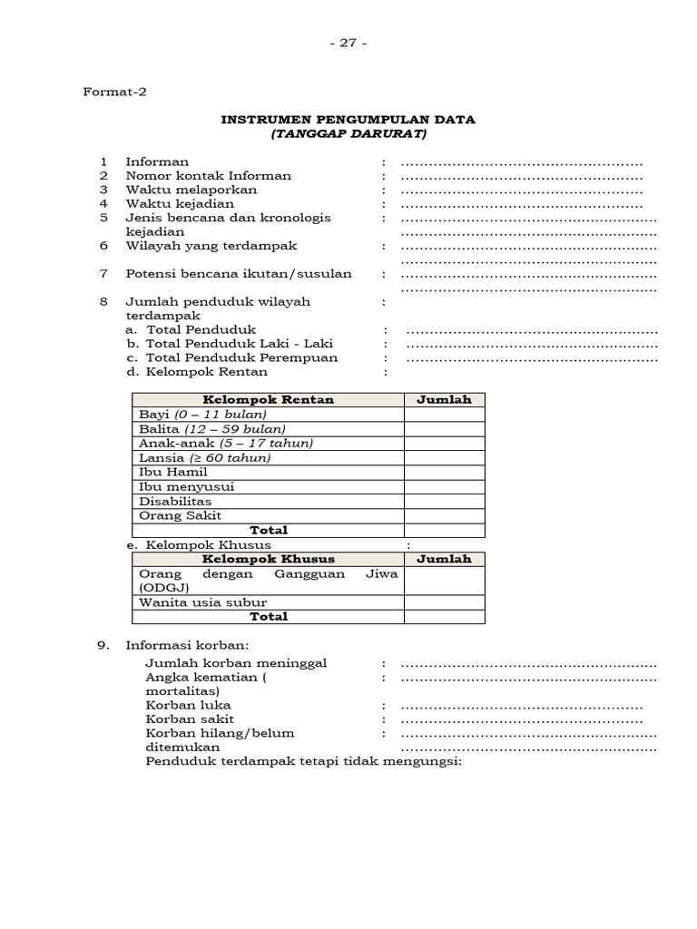 Instrumen Pengumpulan Data Bencana | PDF