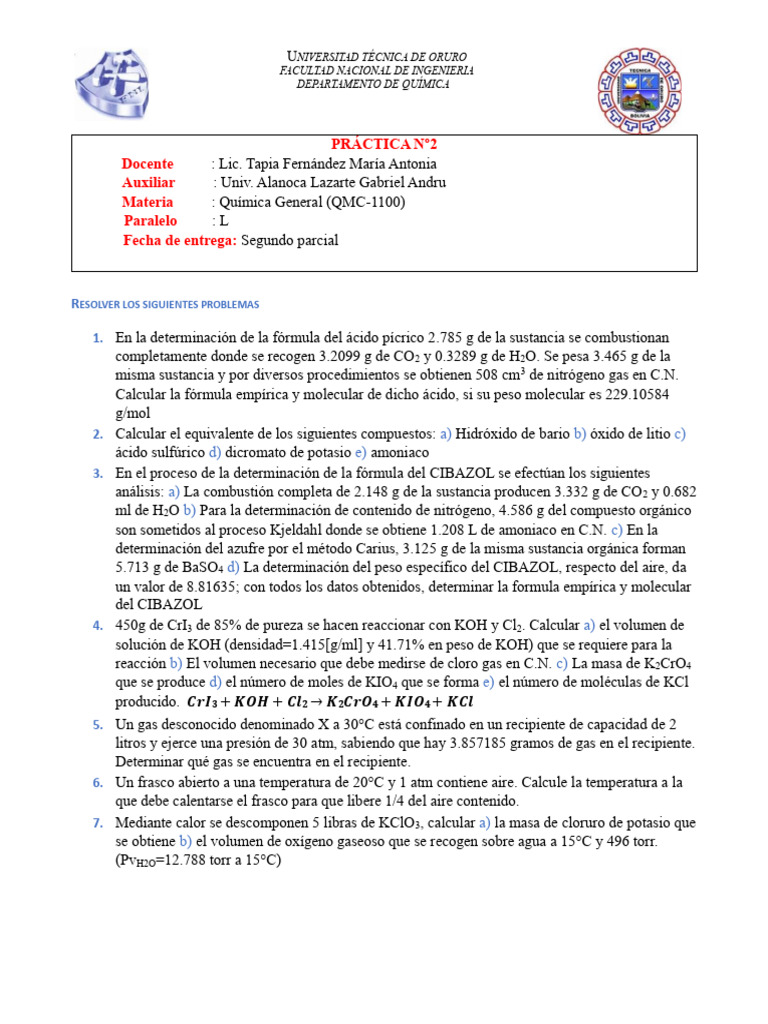 Practica 2 (QMC-1100) L 1-2025 | PDF | Gases | Ácido