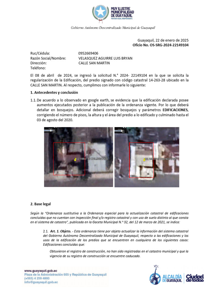 Oficio No. OS-SRG-2024-22149104: Dirección de Control de Edificaciones ...