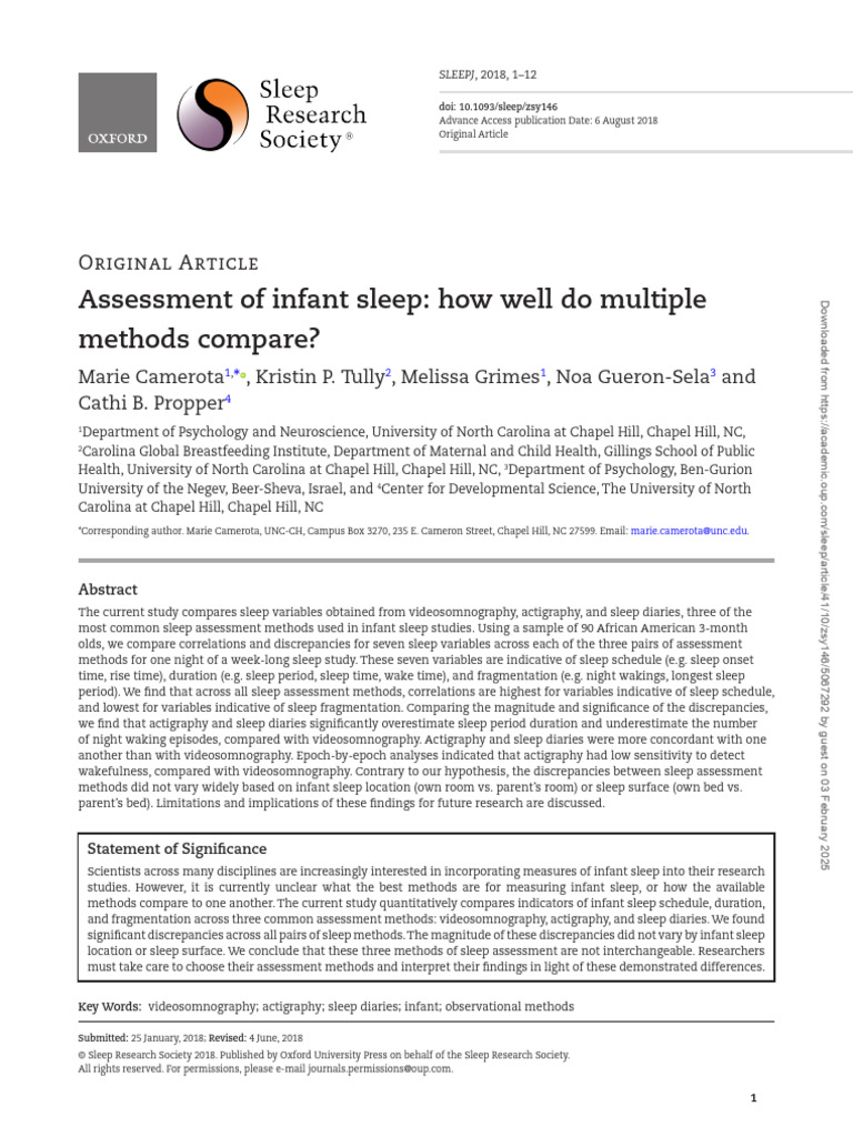 Comparing Infant Sleep Assessment Methods | PDF | Sleep