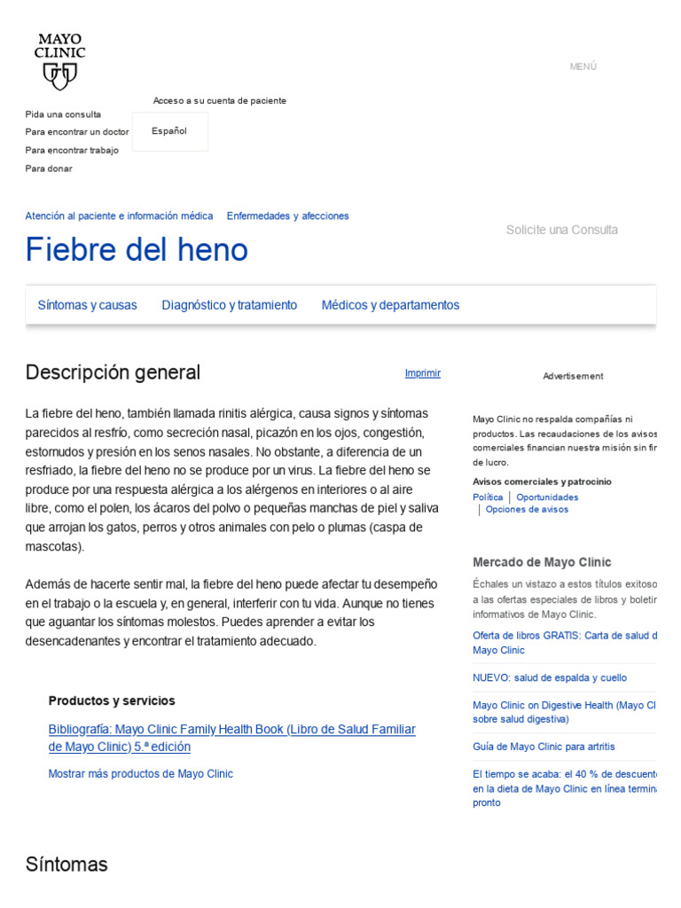 Fiebre Del Heno - Síntomas y Causas - Mayo Clinic | PDF | Alergia | Asma