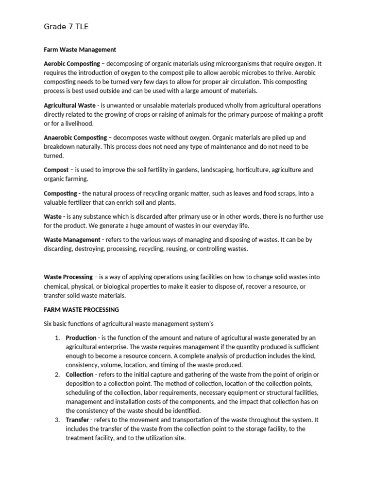 GRADE 7 Farm Waste Management-FRIDAY | PDF | Compost | Waste