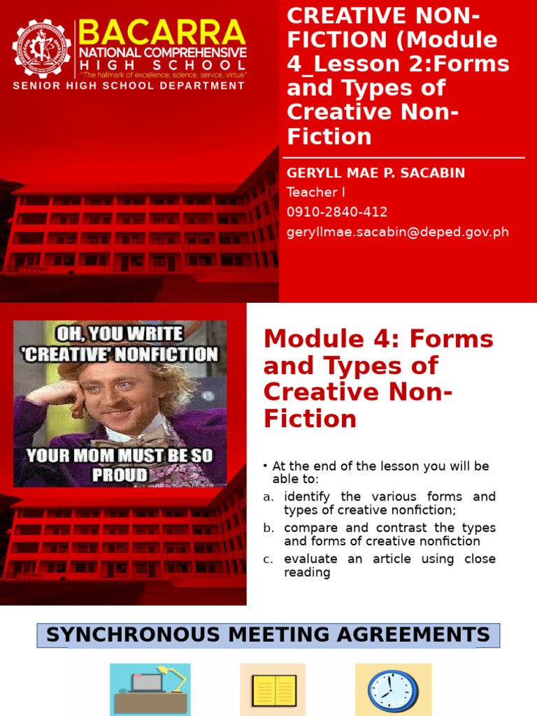 CNF - Mod.3 Types and Forms of Creative Non-Fiction - Lesson 4 | PDF | Creative Nonfiction | Writing