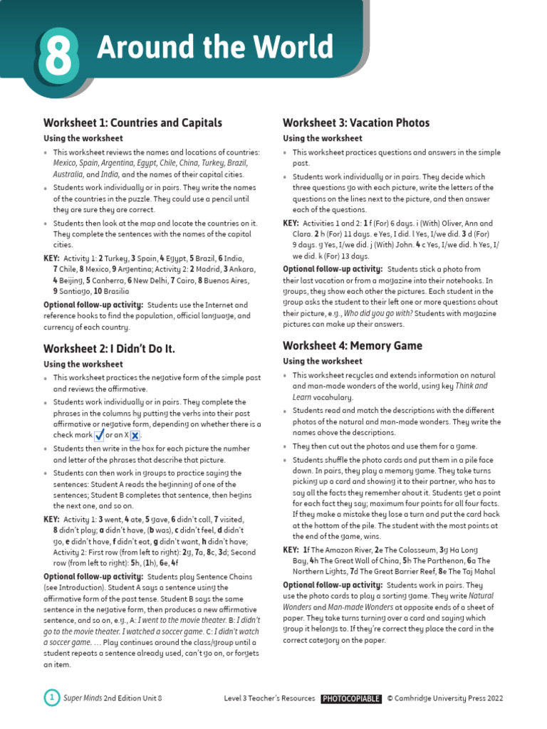SM2ed American Teacher's Resources Worksheet I L3 U8 | PDF | Linguistics
