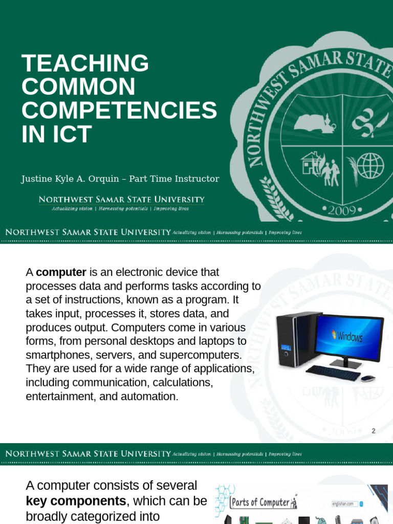 TCC in Ict Lesson 1 | PDF | Computer Data Storage | Computer Hardware