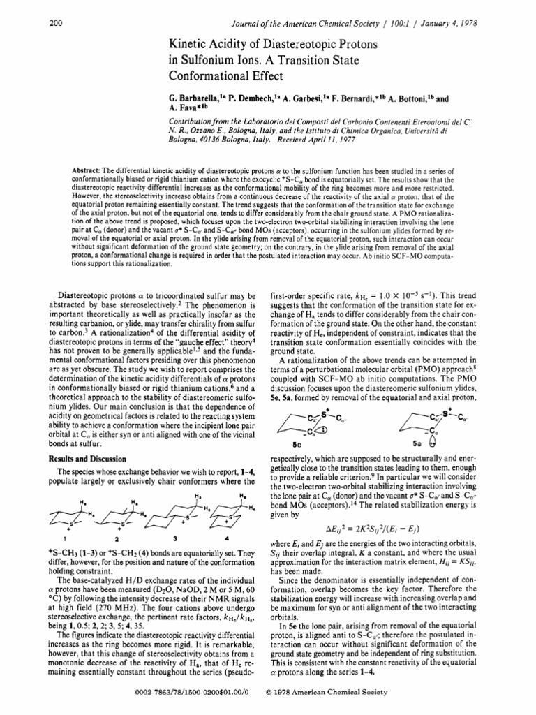 Barbarella Et Al 2002 Kinetic Acidity of Diastereotopic Protons in ...