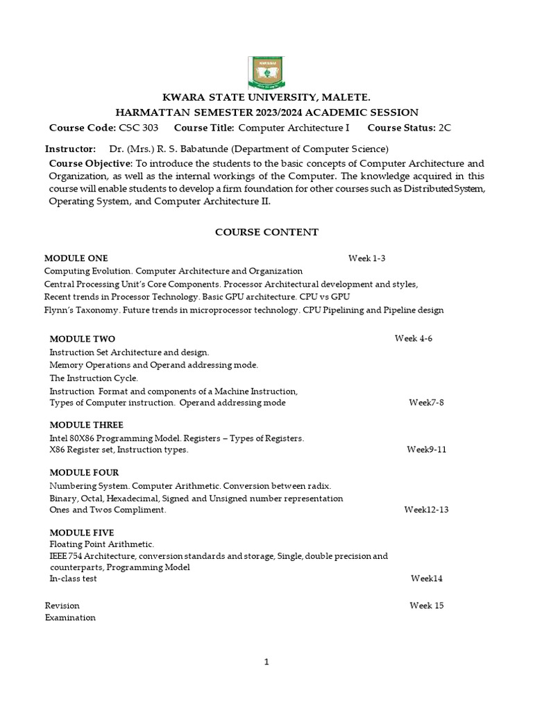 Computer Architecture Lecture Notes | PDF | Central Processing Unit ...