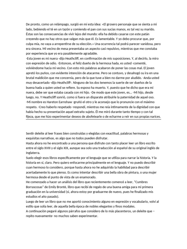 Análisis Sobre Cumbres Borrascosas Traducción PDF | PDF