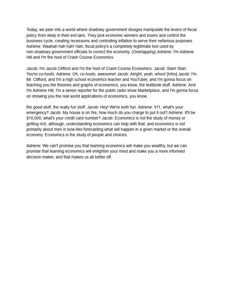 Notes Summer 2024 - Economics Video Summary | PDF
