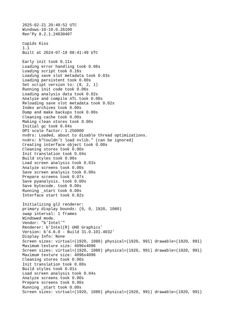 Cupids Kiss Game Initialization Log | PDF