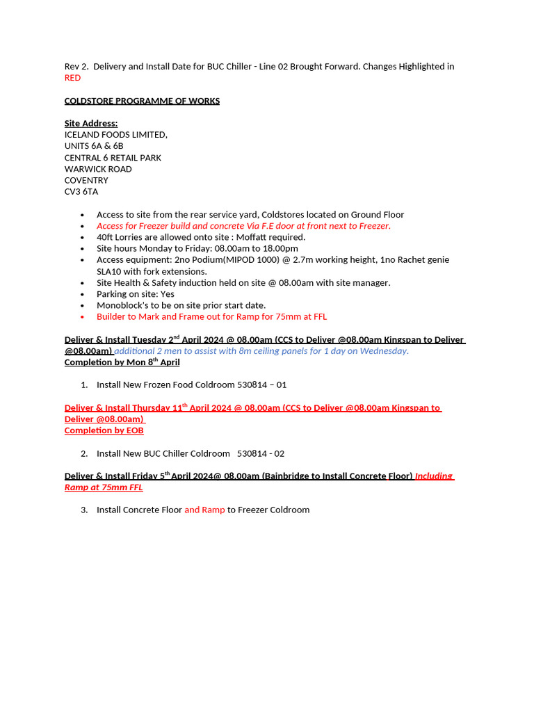 BUC Chiller Delivery & Installation Schedule | PDF