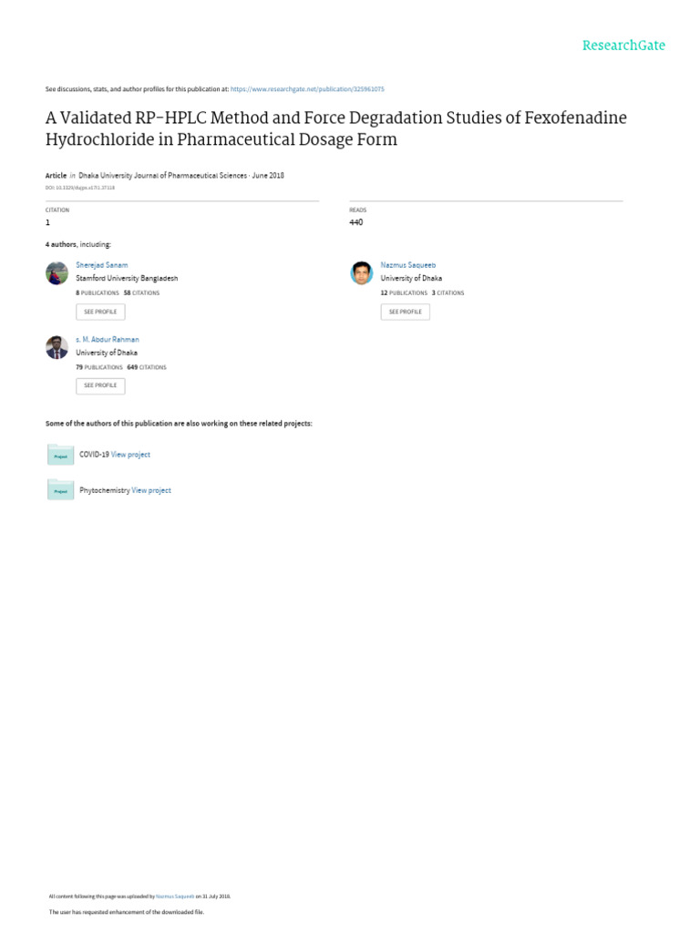 A Validated RP-HPLC Method and Force Degradation S | PDF | High ...