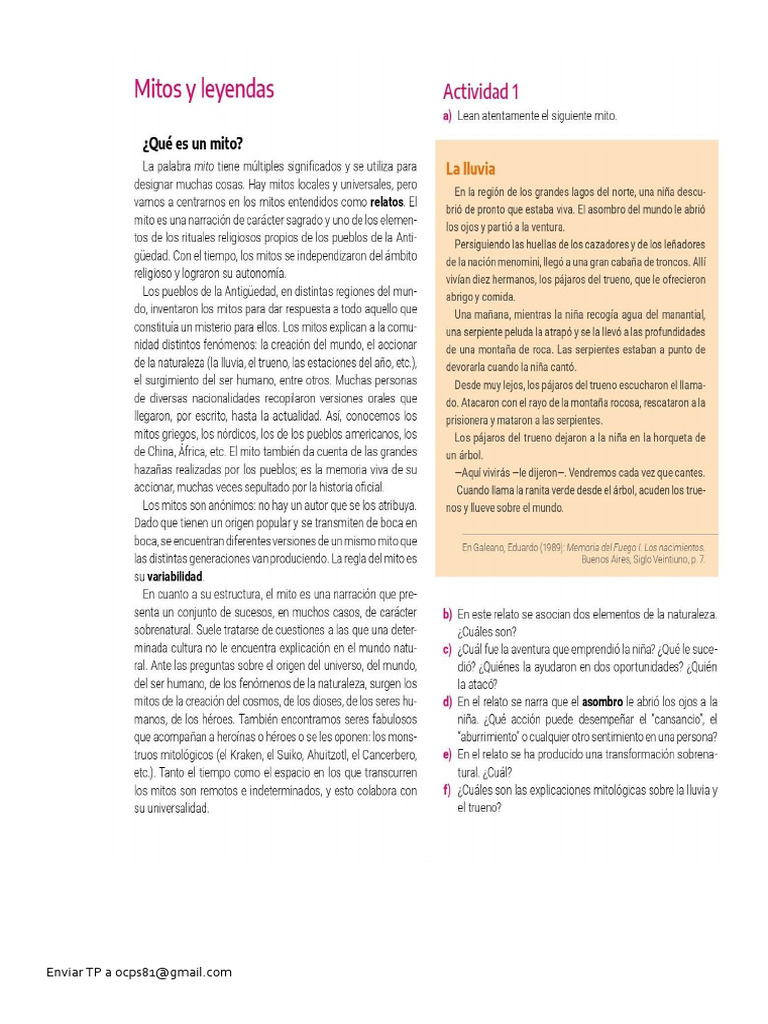 1Â° Actividades - Mitos y Leyendas 2 | PDF