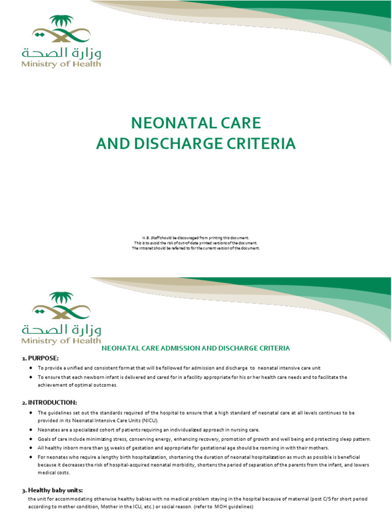 NICU Admission and Discharge Criteria | PDF | Neonatal Intensive Care ...