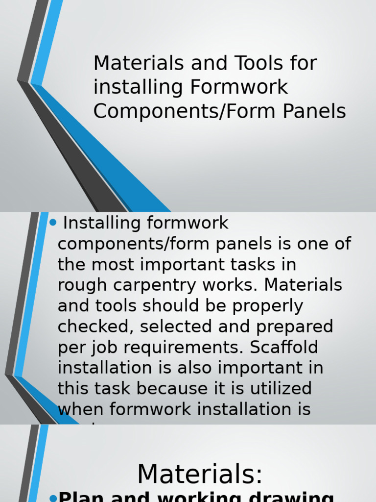 Formwork Installation Tools & Materials | PDF | Wood | Lumber