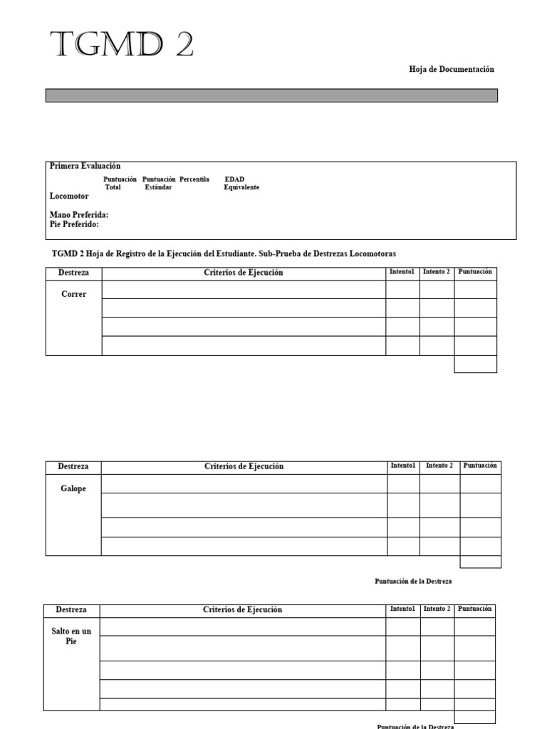 Plantillas TGMD | PDF | Pie