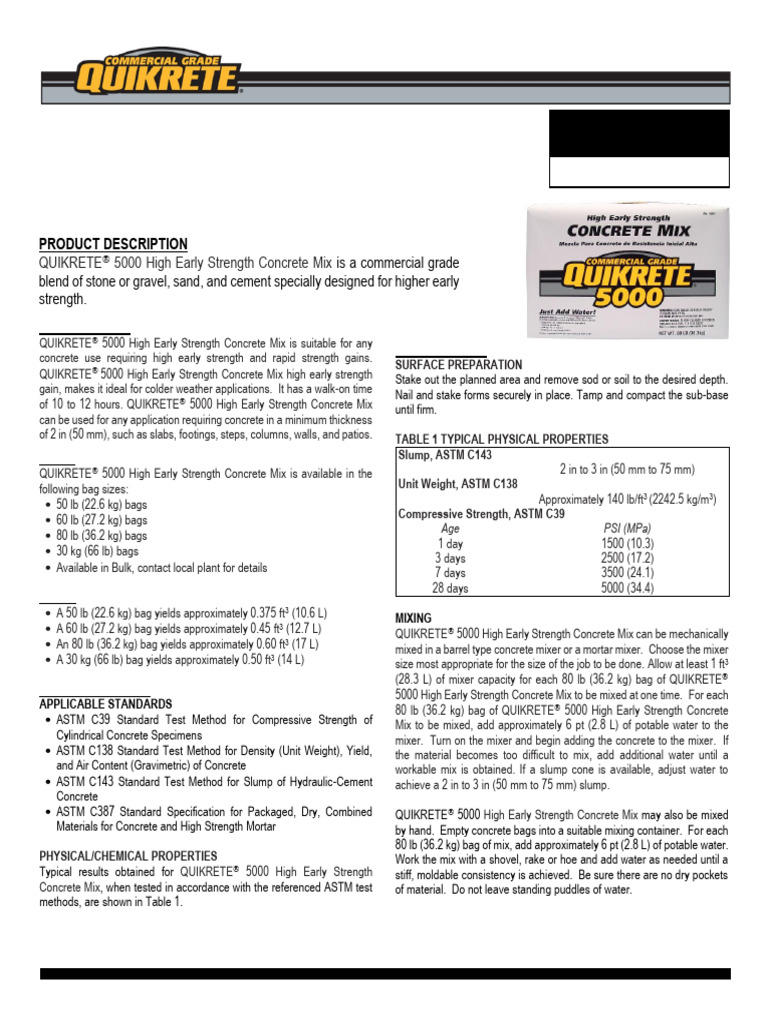 Data - Sheet-Quikrete 5000 1007 | PDF | Concrete | Materials
