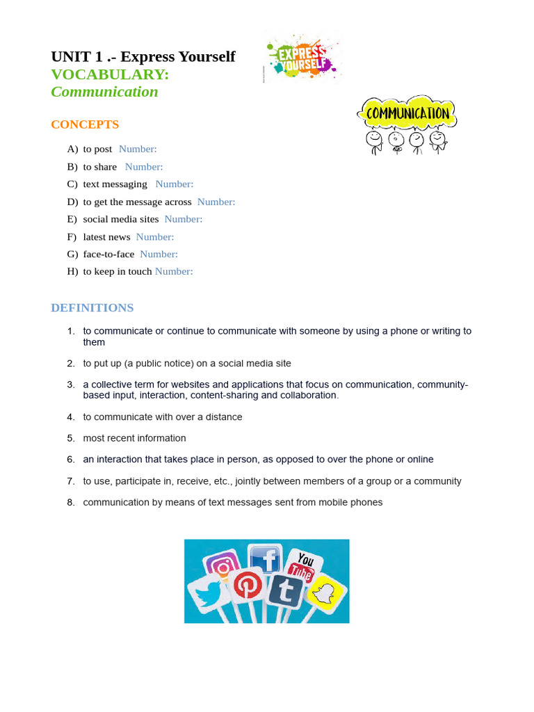 VOCABULARY Communication UNIT 1 Page 8 | PDF