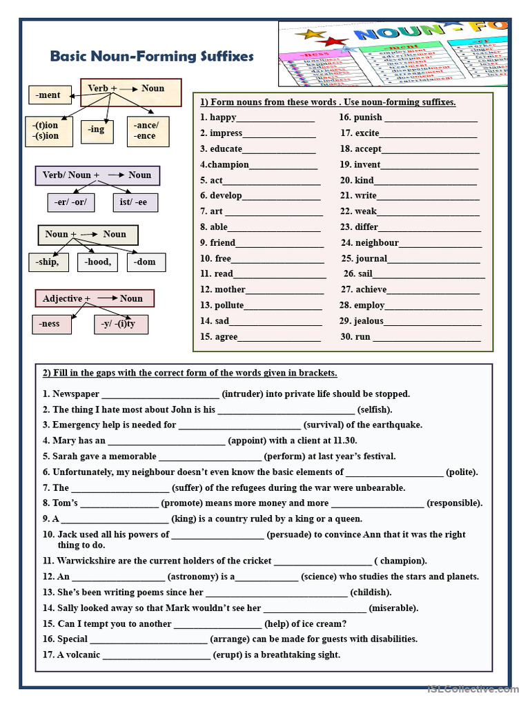Basic Noun-Forming Suffixes Worksheet | PDF | Noun | Language Mechanics