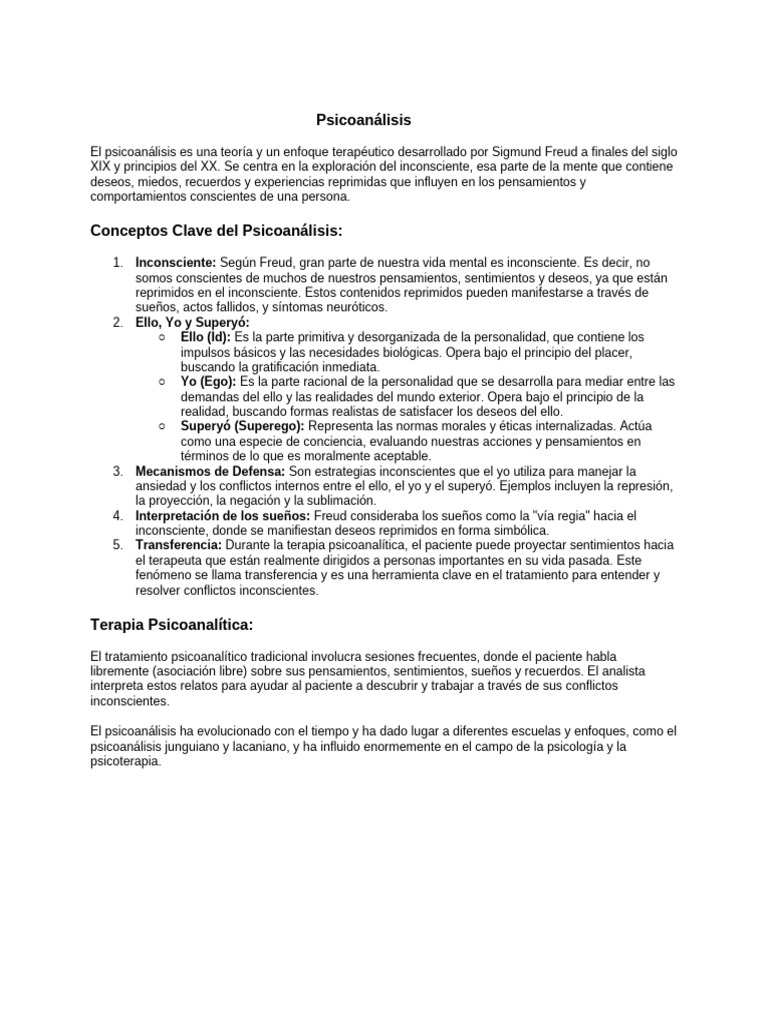 psicoanalisis | PDF | Psicoanálisis | Mente inconsciente