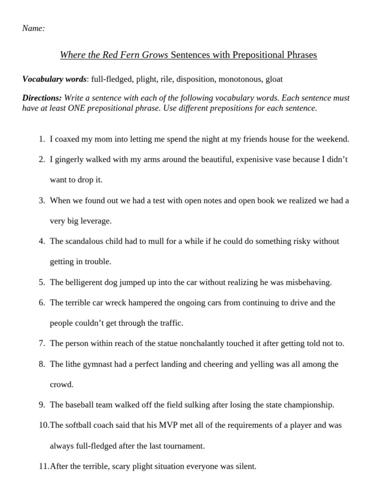 Red Fern Sentences | PDF