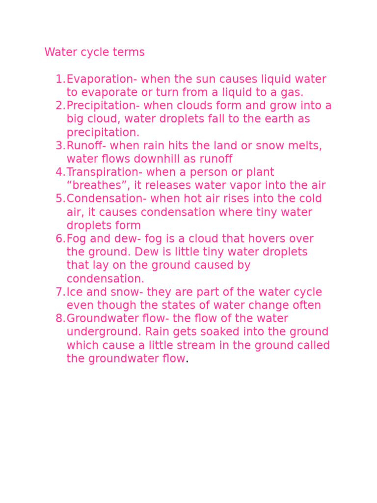 Water Cycle Terms | PDF