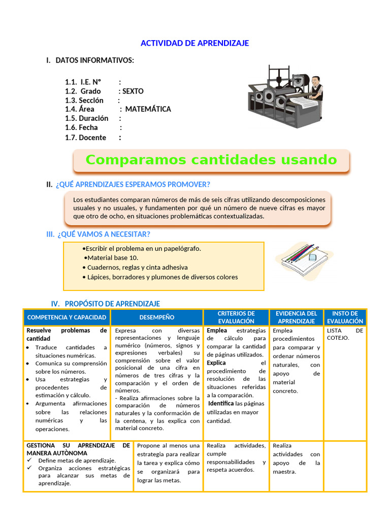 D2 A1 SESION MAT. Comparamos cantidades usando esquemas | PDF | Aprendizaje