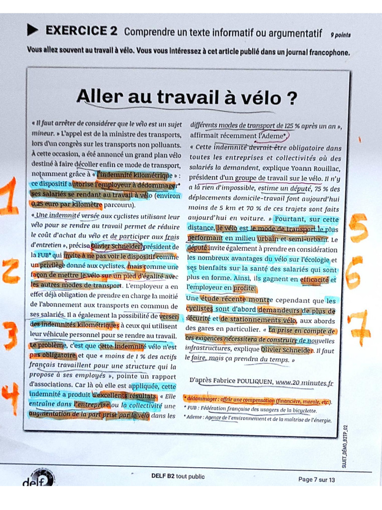 Aller au travail à vélo. Correctionet Explication | PDF