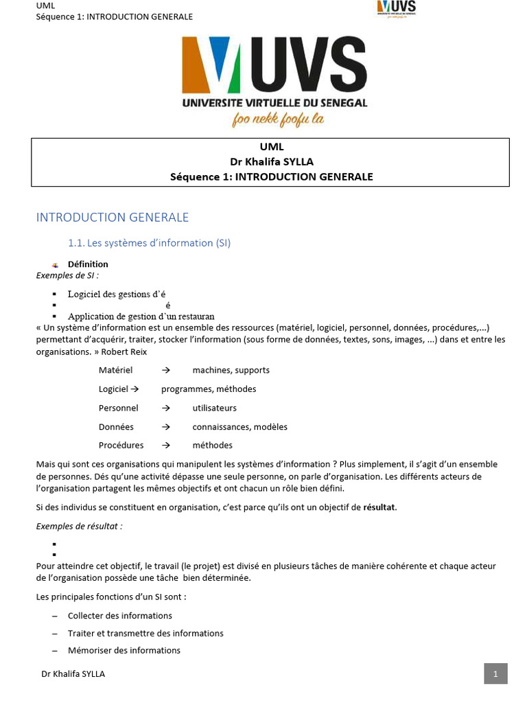 Introduction aux Systèmes d'Information UML | PDF | Programmation ...