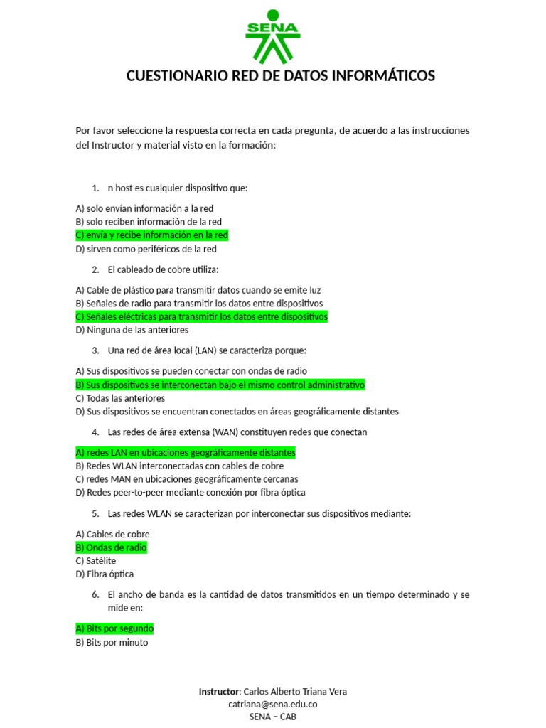 Cuestionario de Red de Datos | PDF | Dirección IP | Red de computadoras