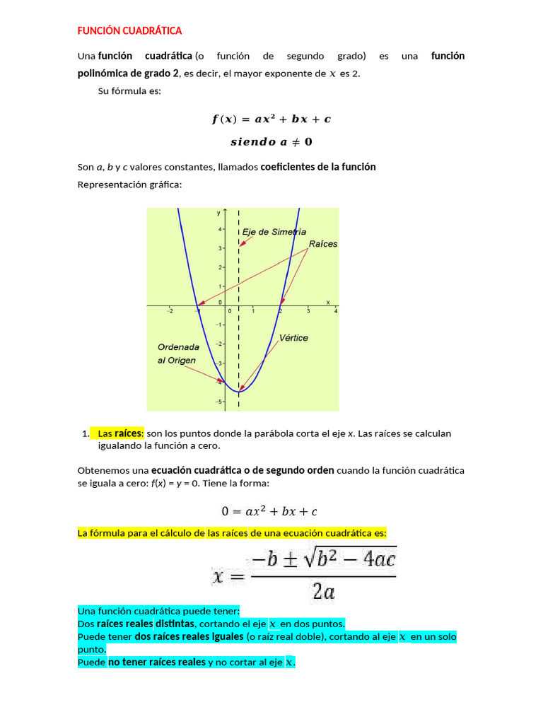 Función Cuadrática: Conceptos Clave | PDF | Ecuación cuadrática ...