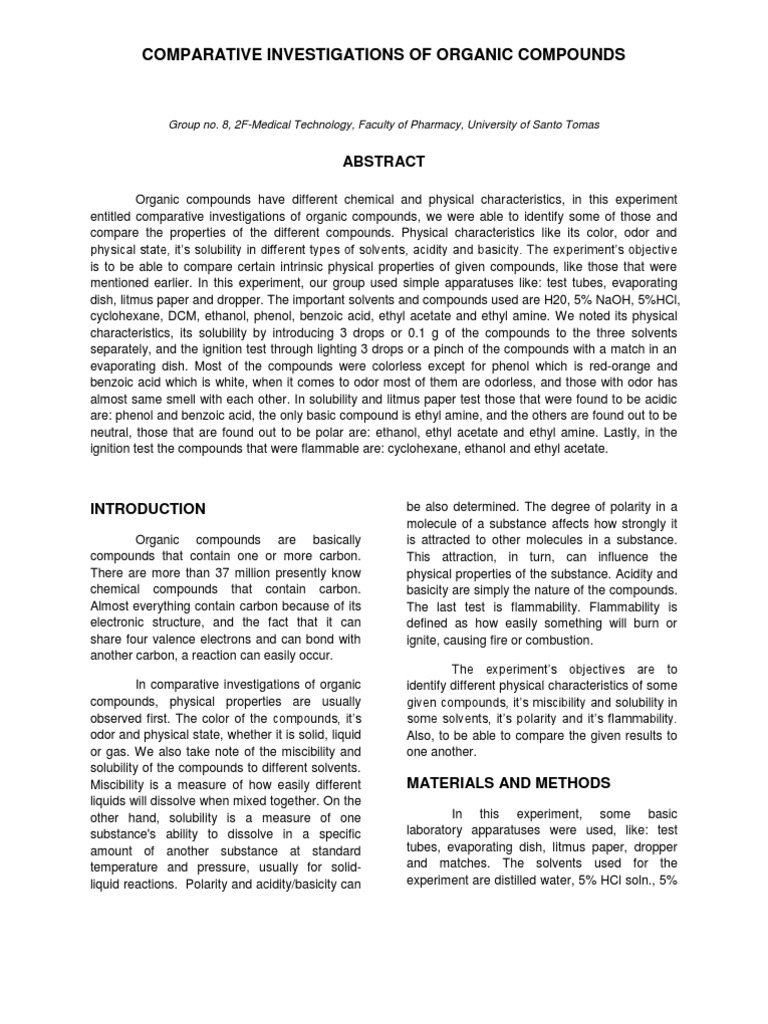 Comparative Investigations of Organic Compounds | PDF | Solvent ...