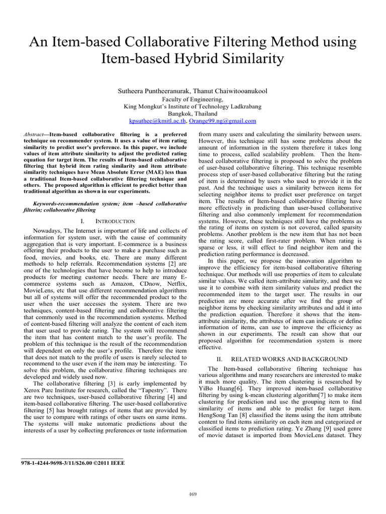 Enhanced Item-Based Filtering Algorithm | PDF | Information Science ...